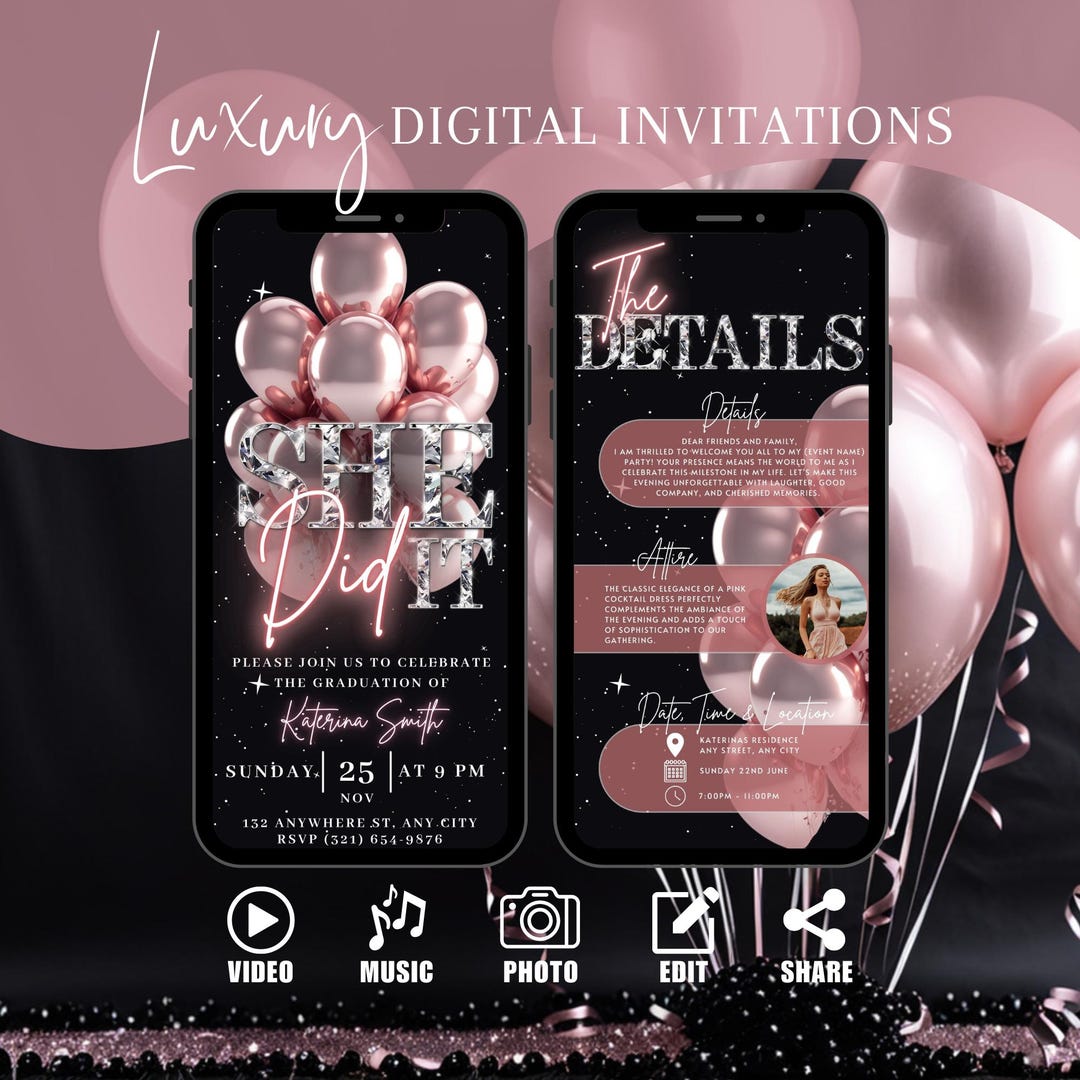 Digital Graduation She Did It Invitation, Animated Pink Grad ...