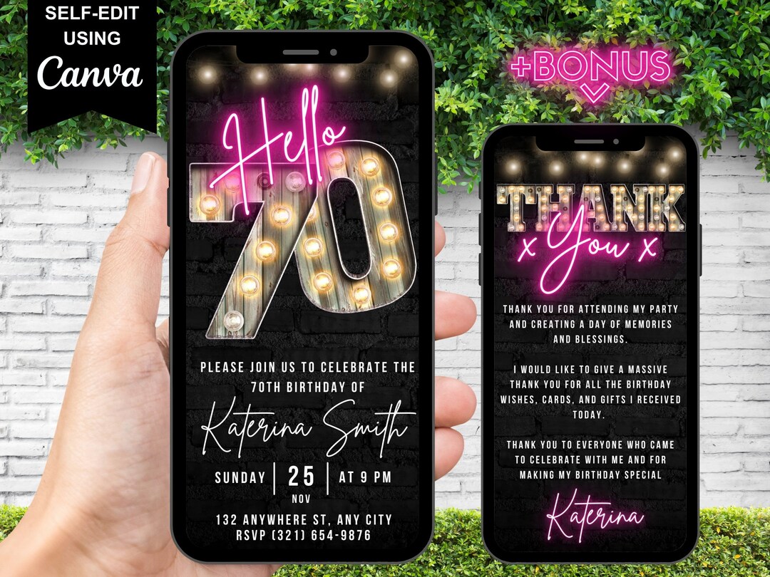 Digital Hello 70 Birthday Invitation, Animated Seventy Party Invite ...