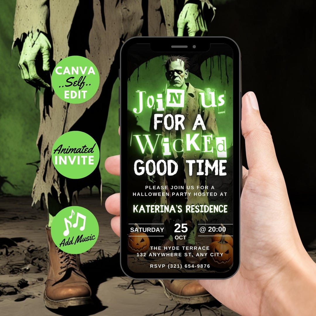 Digital Wicked Time Party Invitation, Halloween Green Zombie Party ...