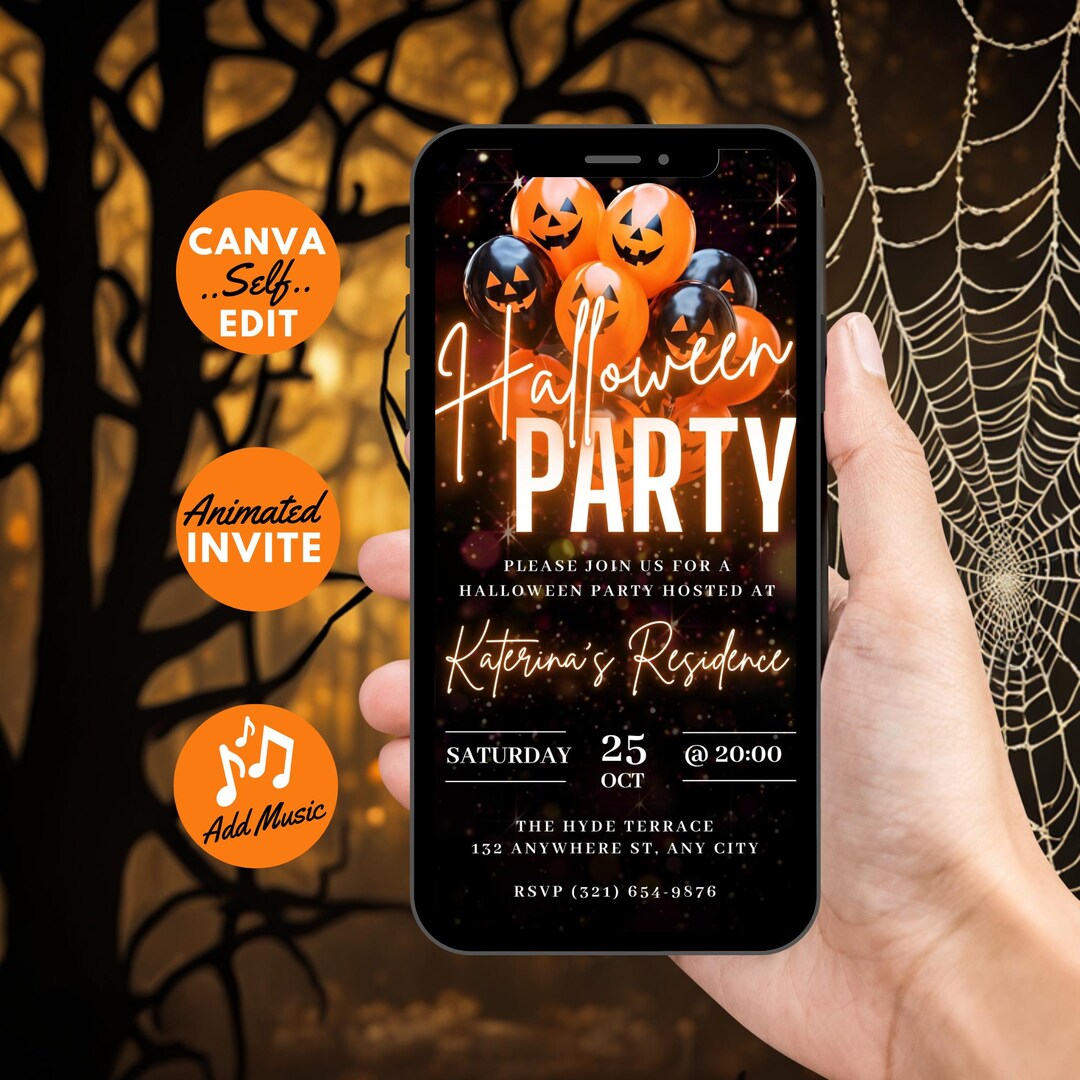 Digital Halloween Party Invitation, Animated Spooky Costume Party Video ...