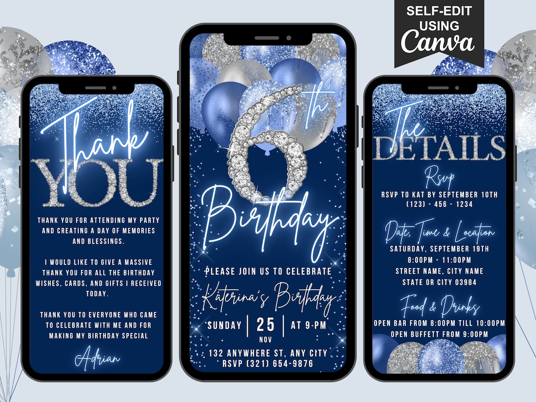6th Digital Flyer Birthday Invitation, Animated Turning 6 Blue Silver ...