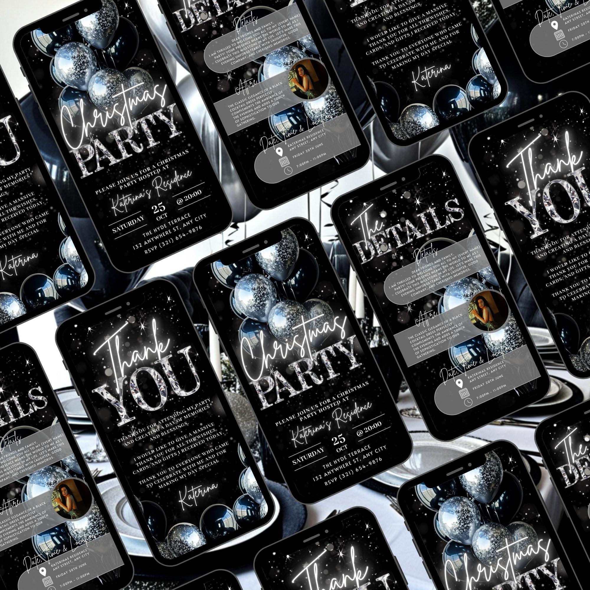 Digital Christmas Party Invitation, Animated Silver Xmas Holiday Invite ...