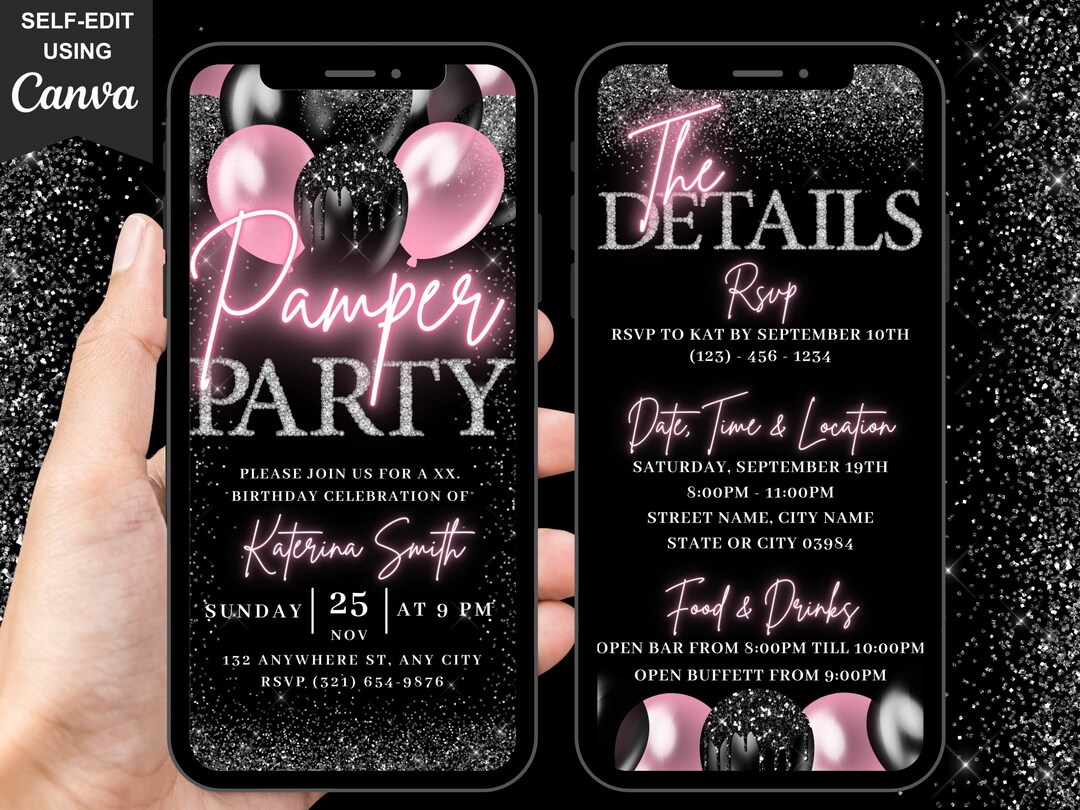 Digital Flyer Pamper Party Birthday Invitation, Blush Pink Pajama Girls ...