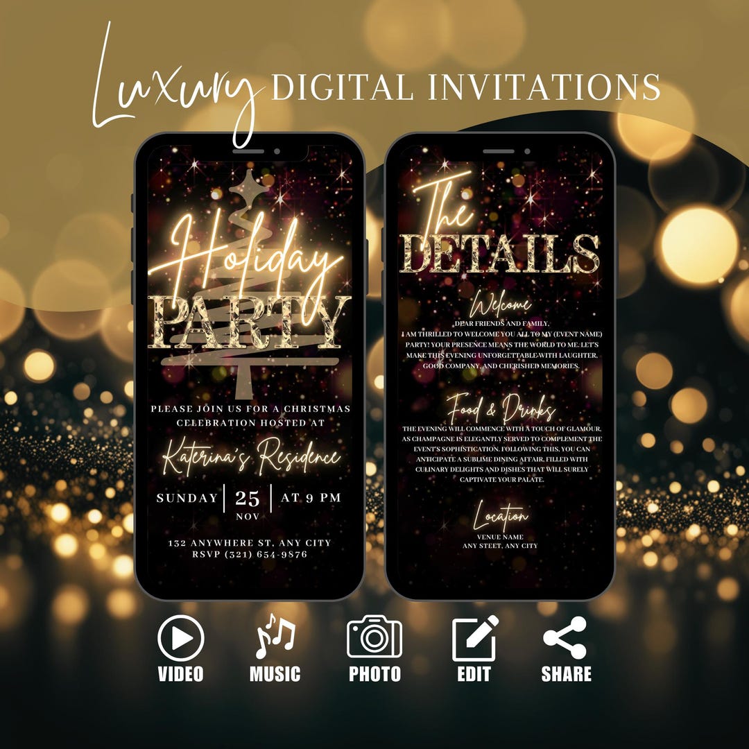 Digital Holiday Party Invitation, Electronic Christmas Video Invite ...