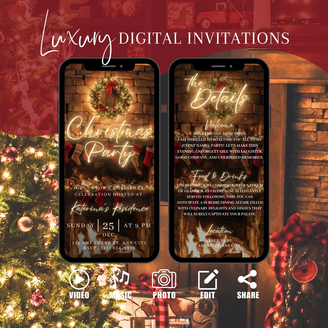 Digital Christmas Party Invitation, Animated Gold Xmas Holiday DIY ...