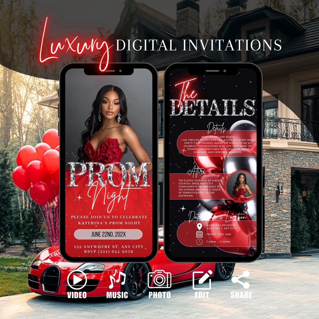 Digital Prom Night Invitation, Red Prom Send off Invite, Animated ...