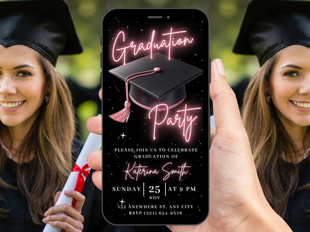 Digital Graduation Party Invitation, Animated Blush Pink Grad Dinner ...