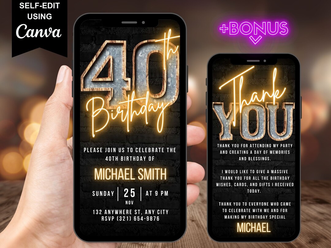 Digital 40th Birthday Invitation for Men, 40 Invite Ecard, Virtual ...