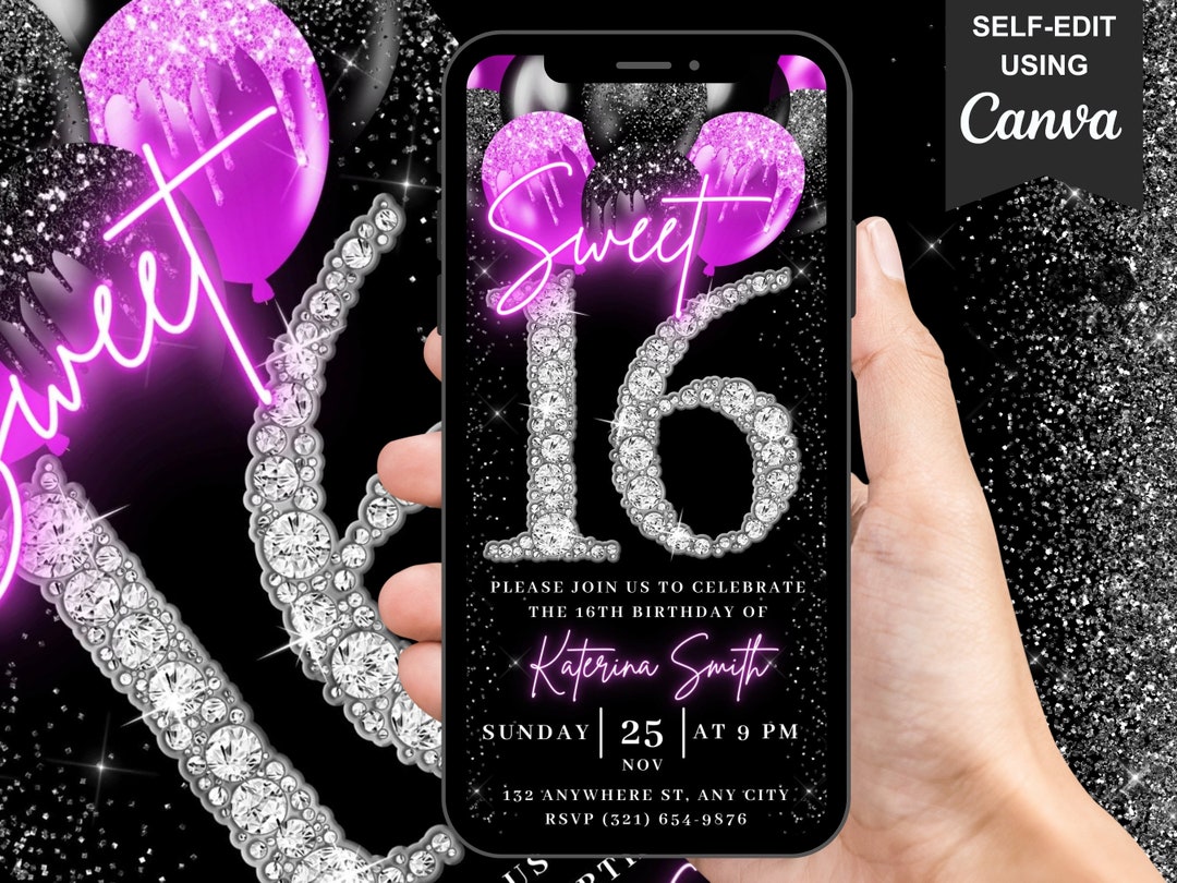 Digital Sweet Sixteen Digital Invitation, Animated Sweet 16th Birthday ...