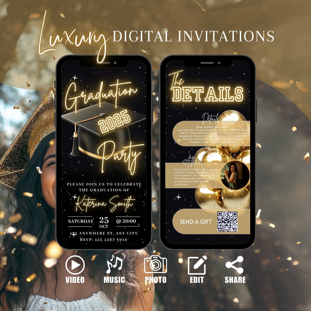 Gold Graduation Party Invitation, Digital Class of 2025 Announcement ...