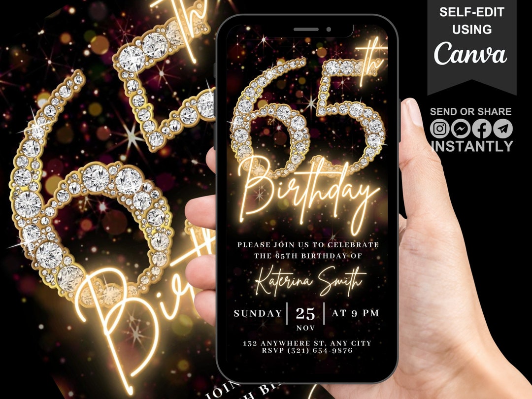 Digital 65th Birthday Invitation, Animated 65th Video Invite for Women ...