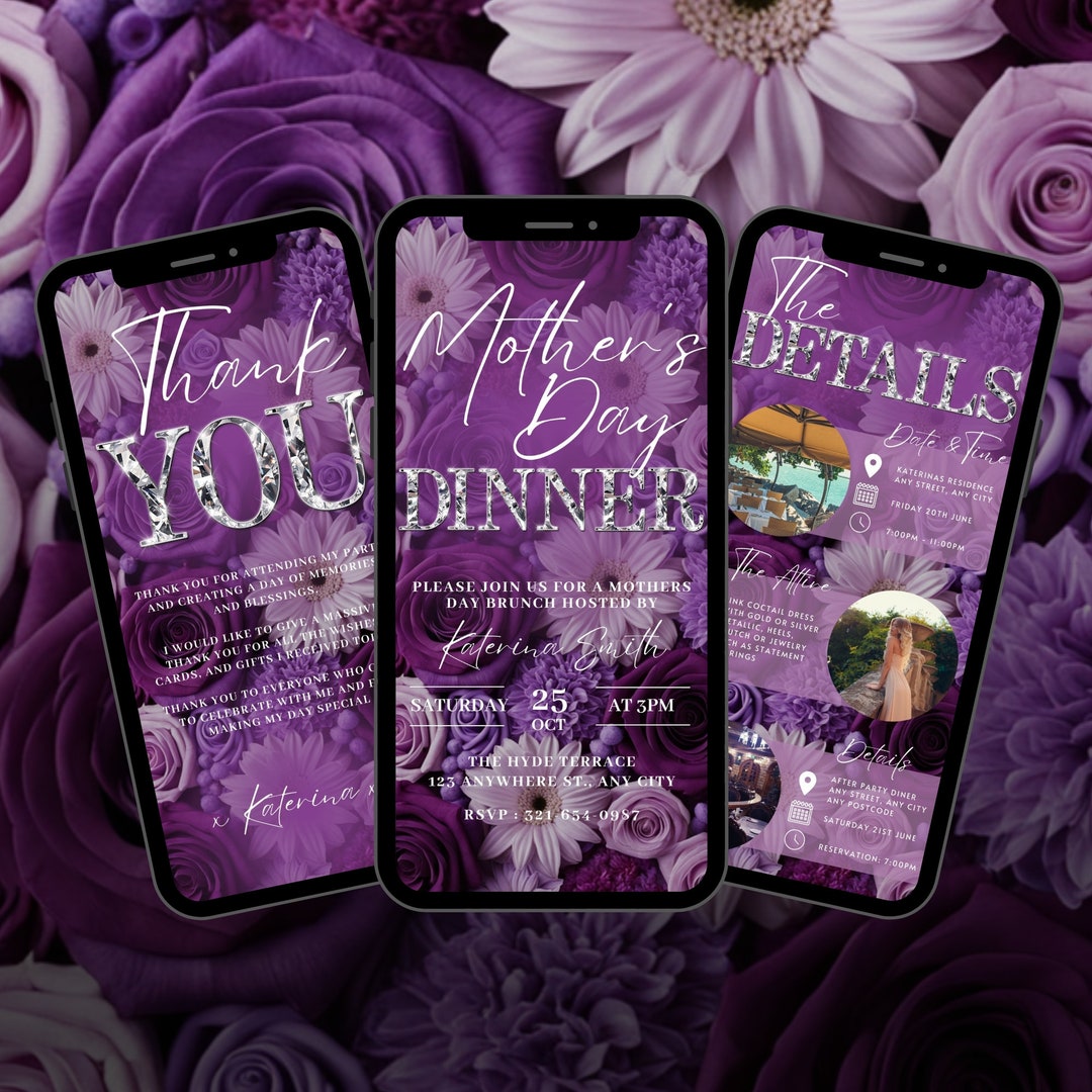 Digital Mothers Day Dinner Invitation, Animated Happy Mums Day Invite ...