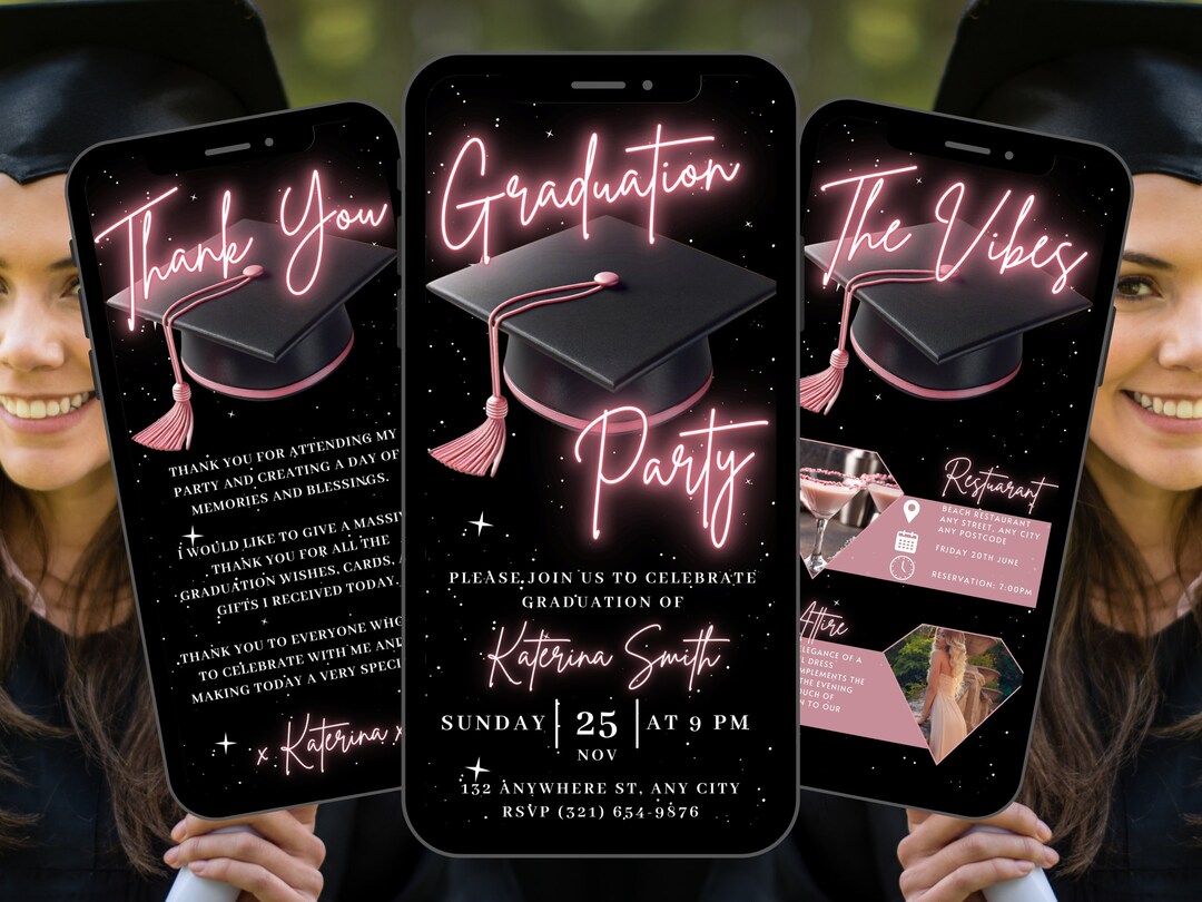 Digital Graduation Party Invitation, Animated Blush Pink Grad Dinner ...