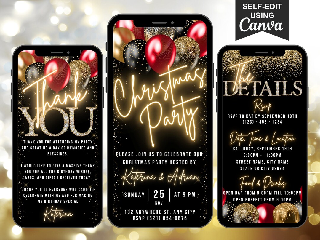 Digital Flyer Christmas Party Invitation, Phone Message Video Evite ...