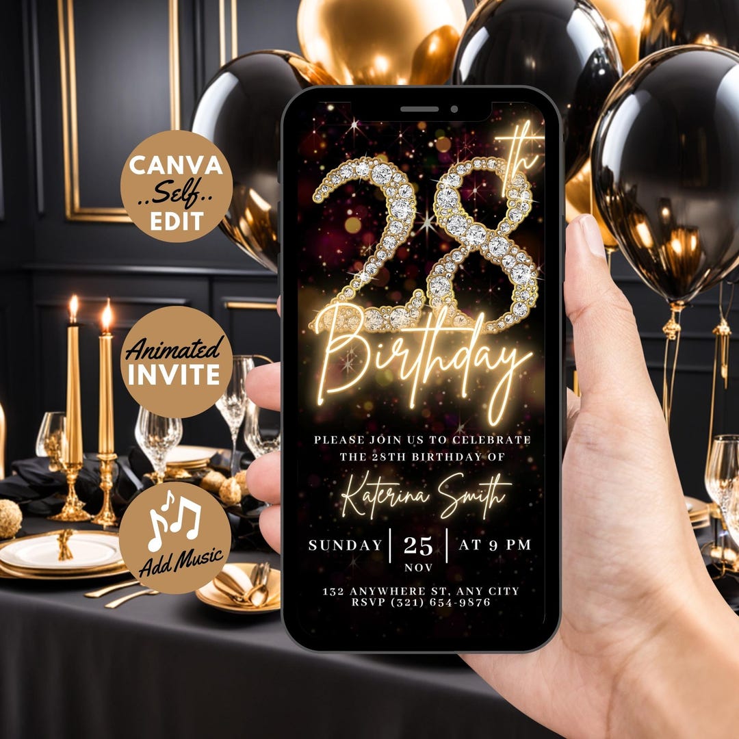 28th Digital Flyer Birthday Invitation, Surprise 28 Dinner Party Invite ...