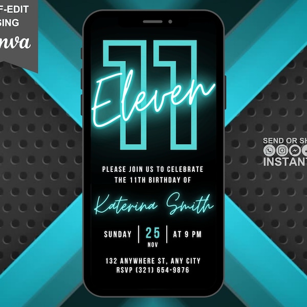 Boys 11th Birthday Party Invitation - Etsy