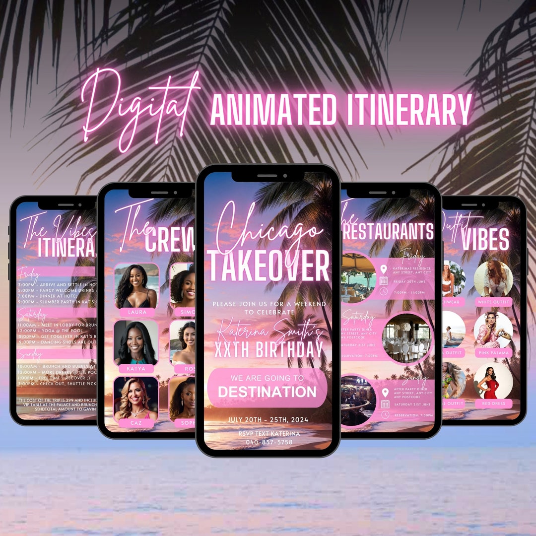 Digital Chicago Takeover Trip Itinerary Invitation, Birthday Travel ...