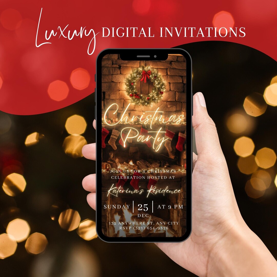 Digital Christmas Party Invitation, Animated Gold Xmas Holiday DIY ...