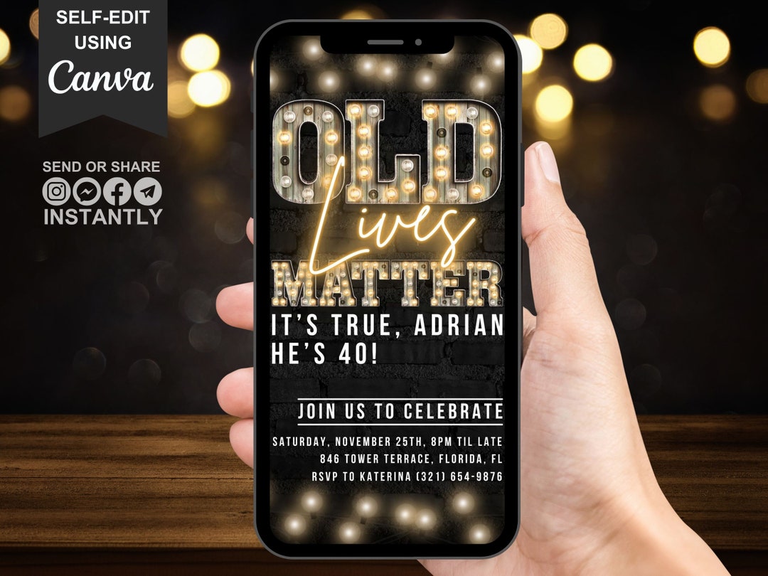 Digital 40th Birthday Invitation for Men, Animated 40 Old Lives Matter ...