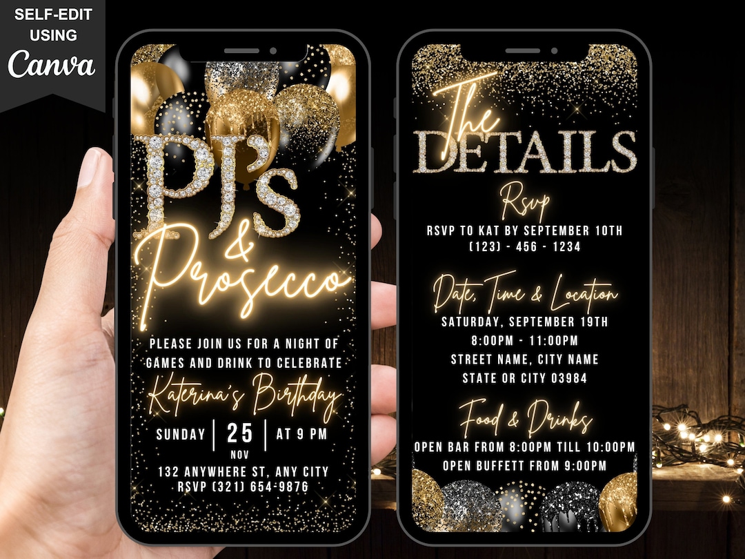 Digital Pj's and Prosecco Birthday Invitation, Animated Pajama Fun ...