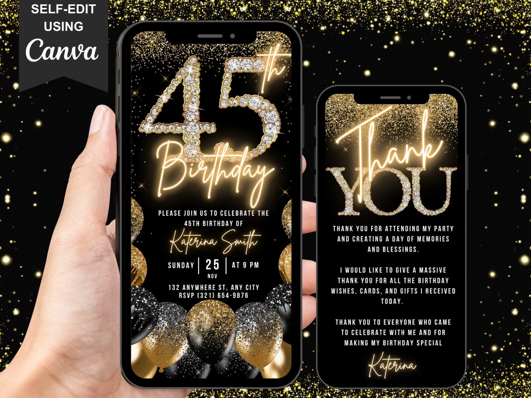 Digital 45th Birthday Invitation, Animated 45 Dinner Party Invite for ...