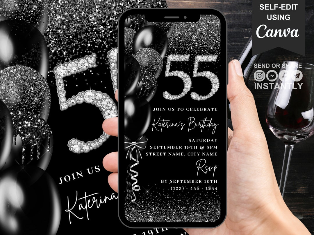 Digital 55th Birthday Invitation, Animated 55th Dinner Invite, Brunch ...