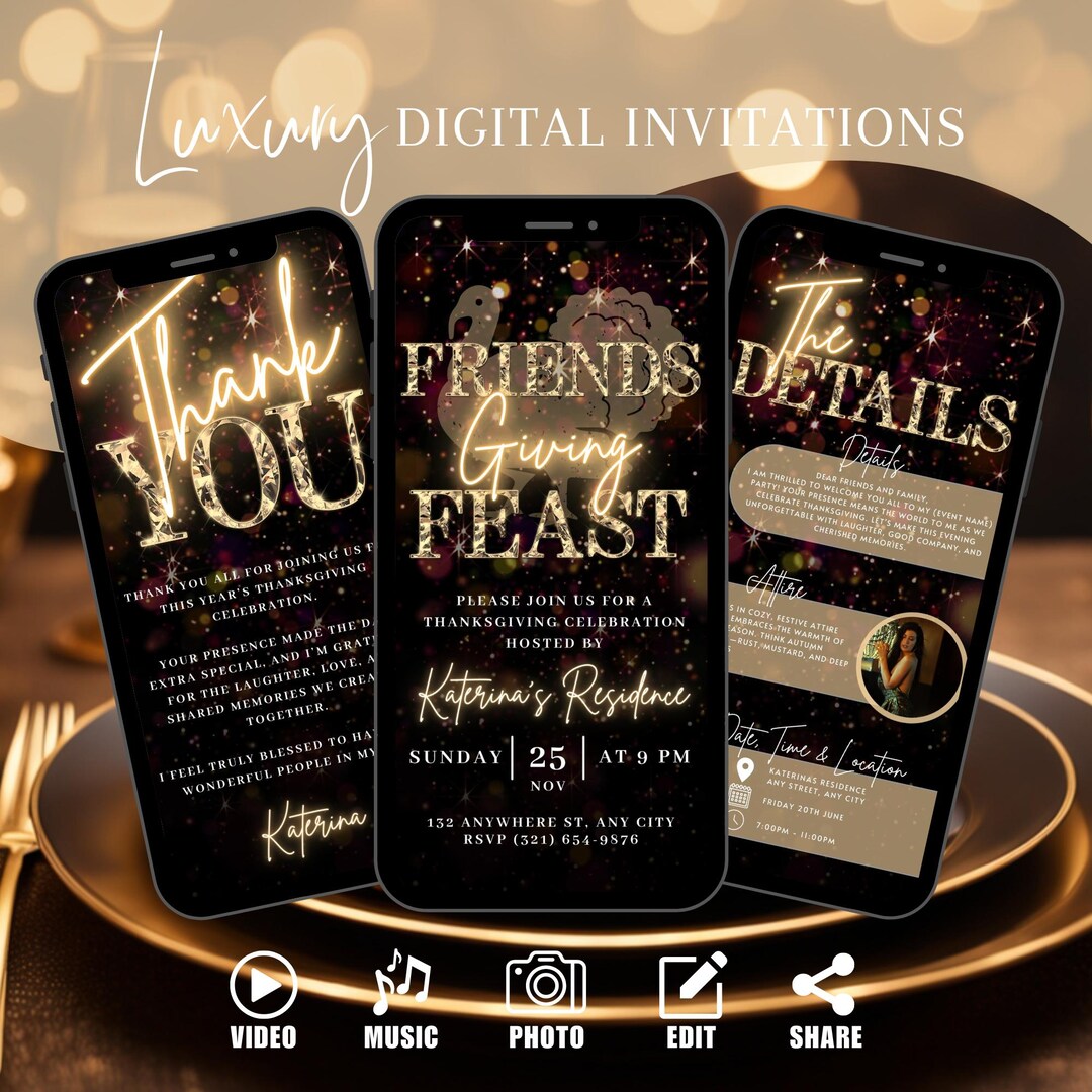 Digital Friendsgiving Feast Invitation, Electronic Fall Party Video ...