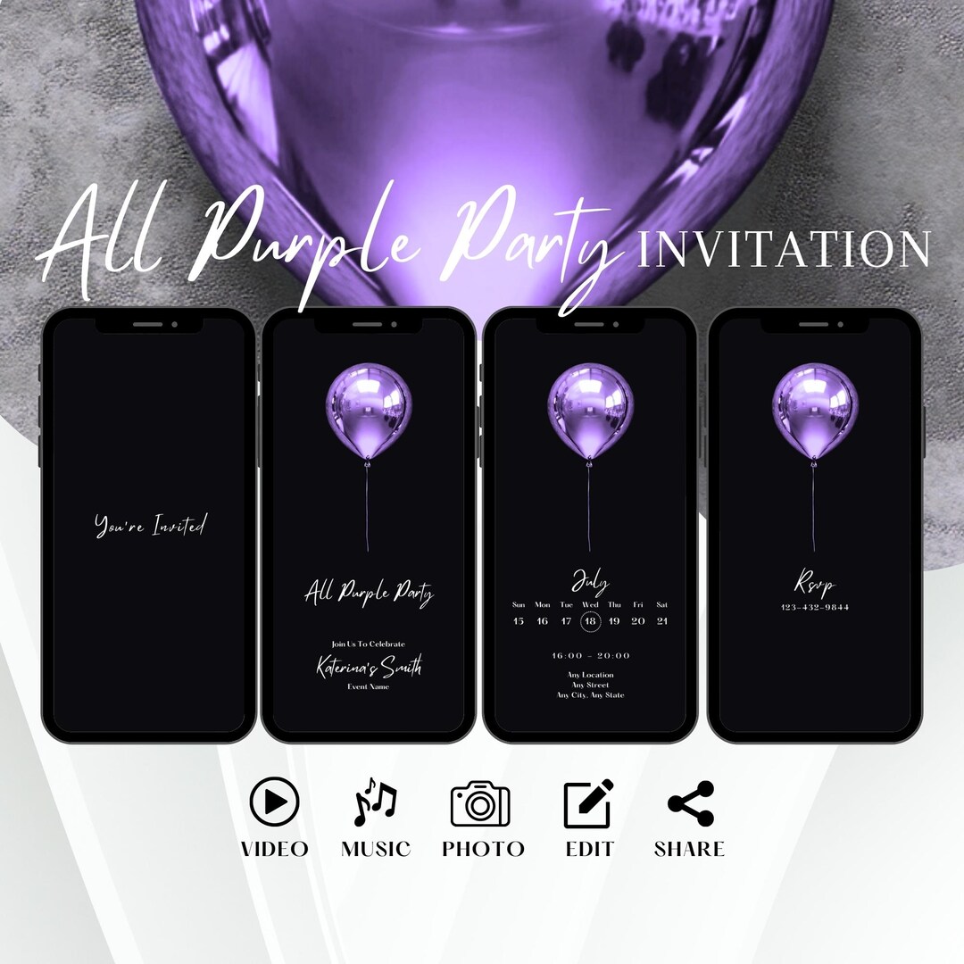 Minimalist All Purple Party Invitation, Elegant Animated Birthday ...