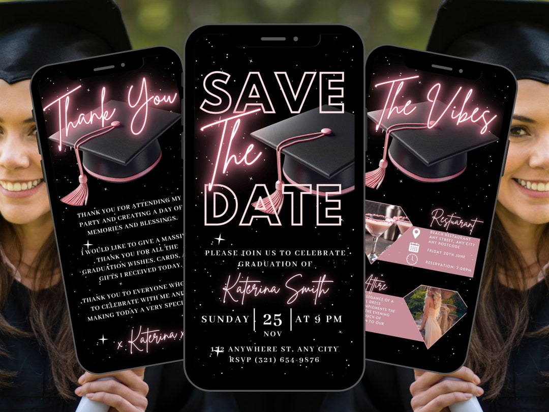 Digital Save the Date Graduation Invitation, Animated Blush Pink ...