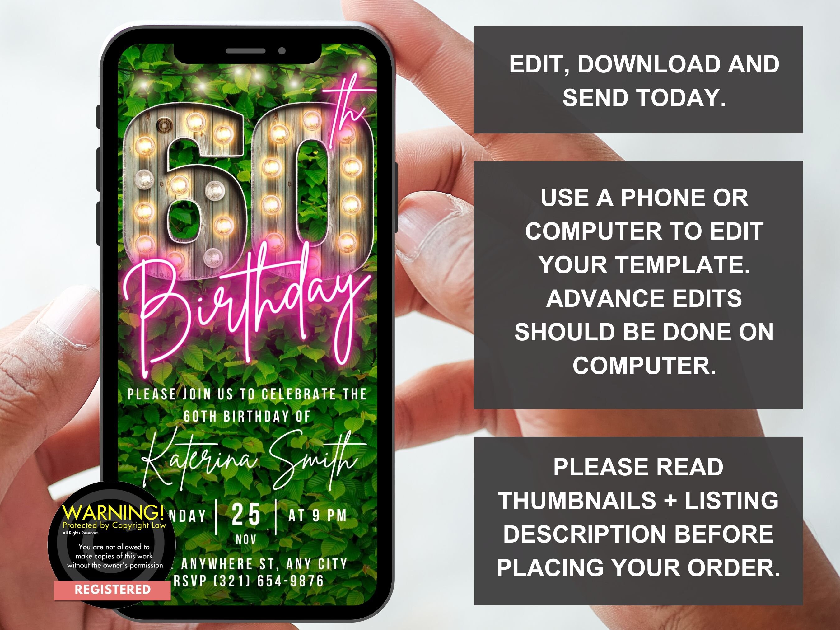 Digital 60th Birthday Invitation, Animated Backyard BBQ Marquee Invite ...