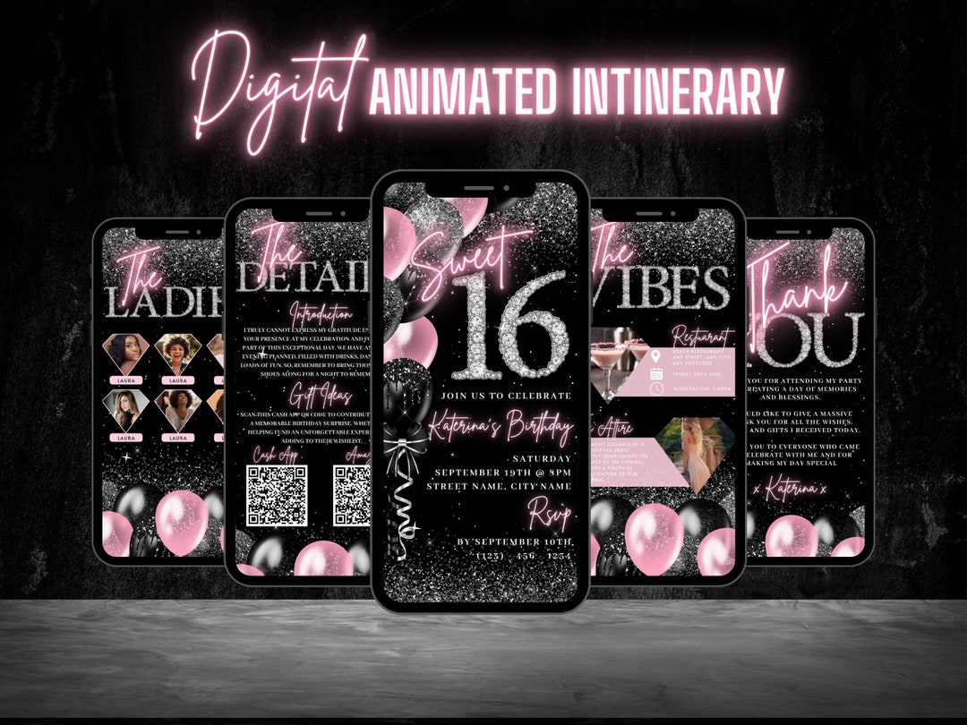 Digital Sweet 16 Birthday Invitation, Animated Girls Party Invite ...