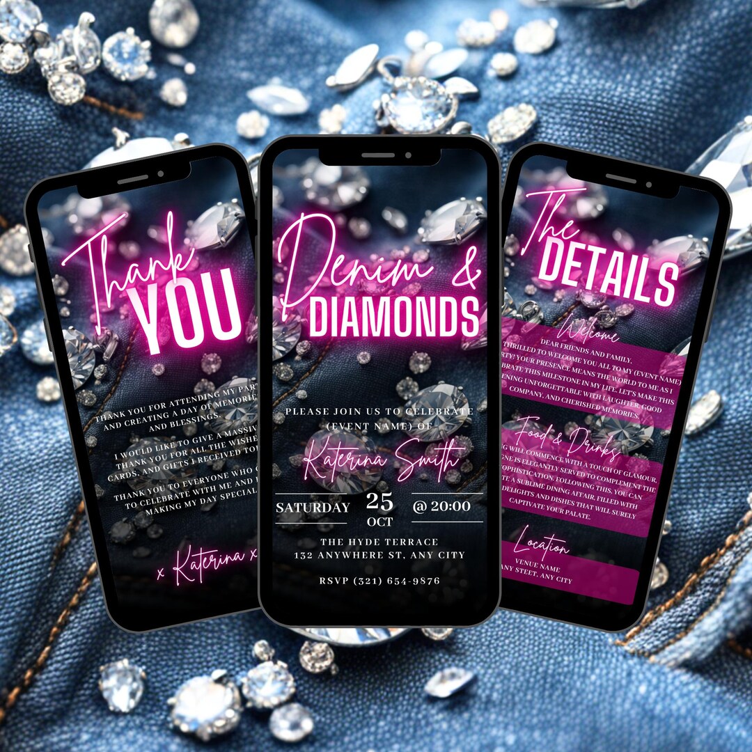 Digital Denim & Diamonds Flyer Invitation, Animated Birthday Dinner ...