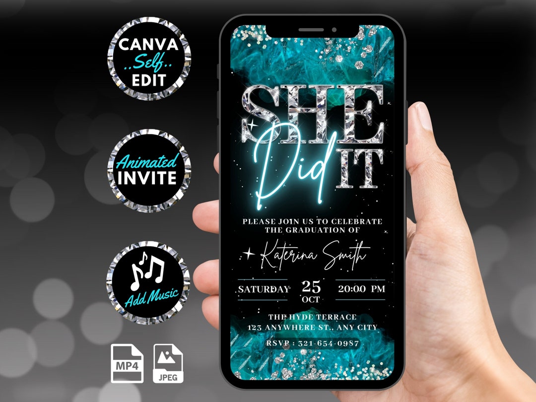 Digital Ceremony Celebration Invitation, Animated Teal Graduation Evite ...