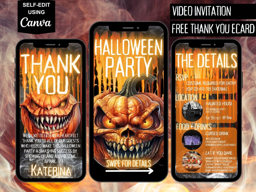 Digital Halloween Party Invitation, Electronic Phone Text Email Evite ...