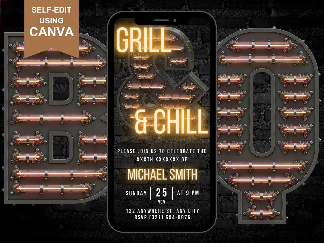 Digital BBQ Grill and Chill Party Invitation, BBQ Anniversary, Birthday ...