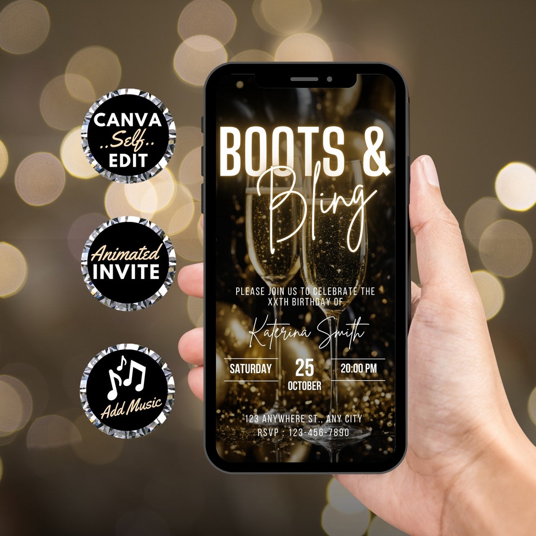 Digital Boots and Bling Invitation, Animated Cowboy Boots Birthday ...