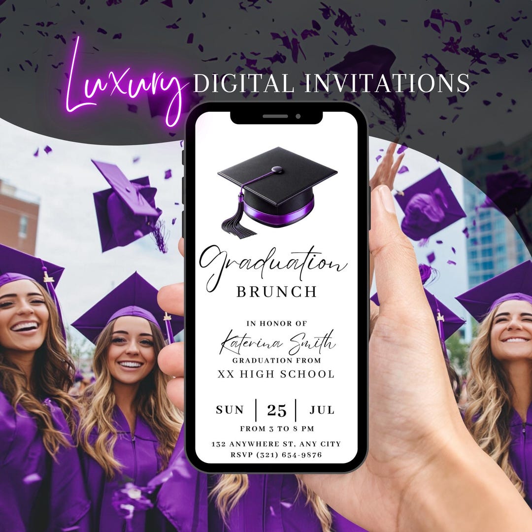 Digital Graduation Brunch Invitation, Purple 2025 Grad Announcement ...