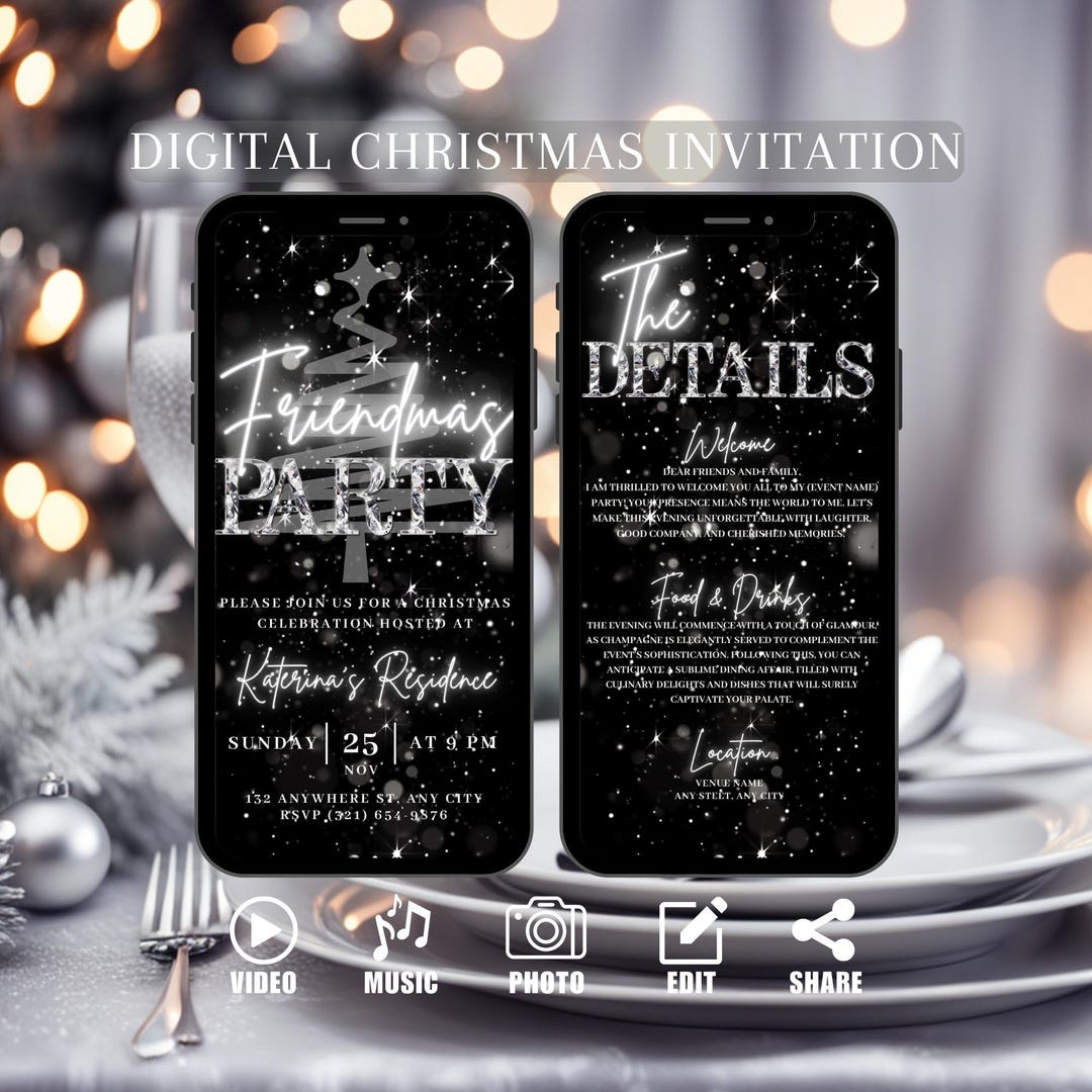 Digital Friendsmas Party Invitation, Animated Christmas Video Invite ...