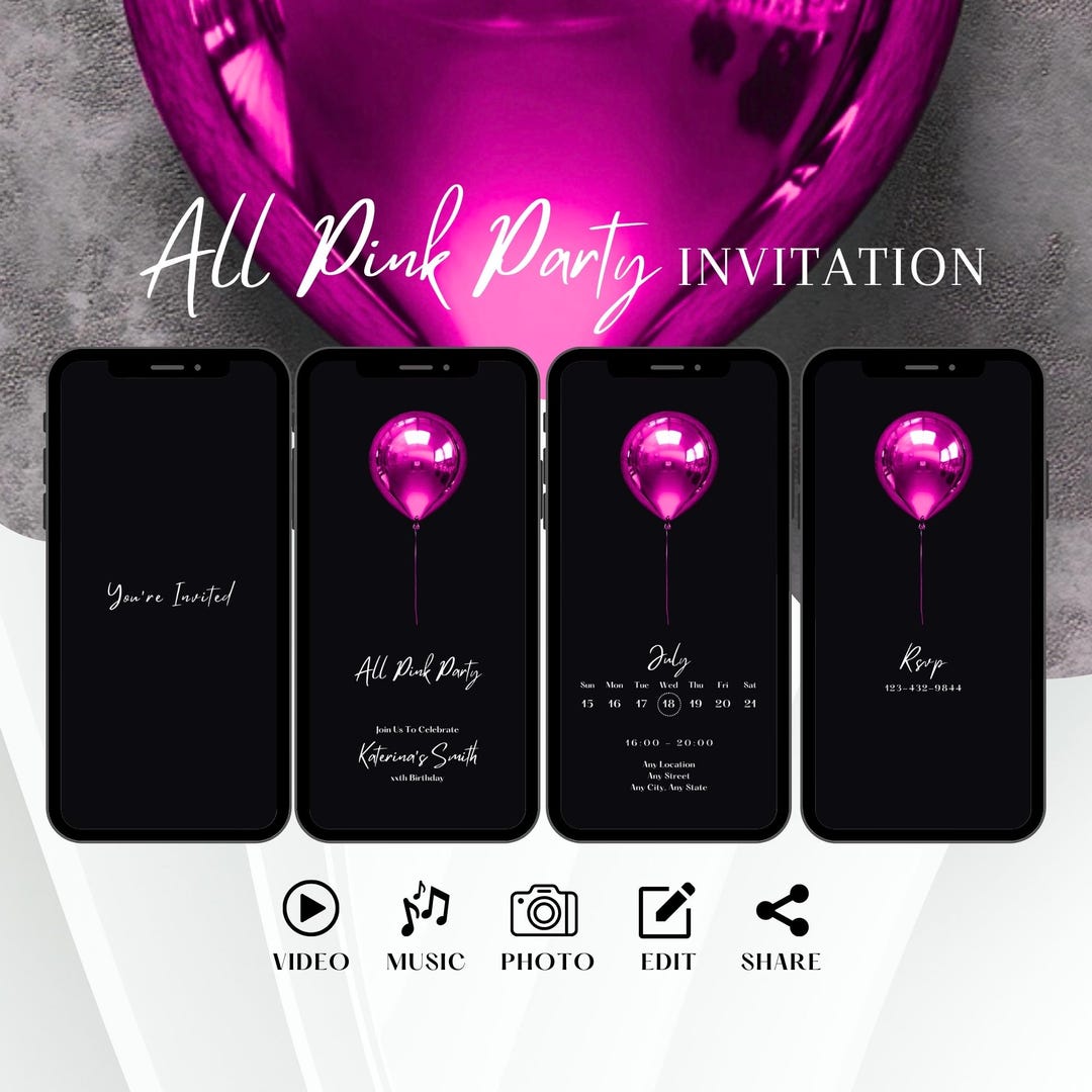 Minimalist All Pink Party Invitation, Elegant Animated Birthday Invite ...