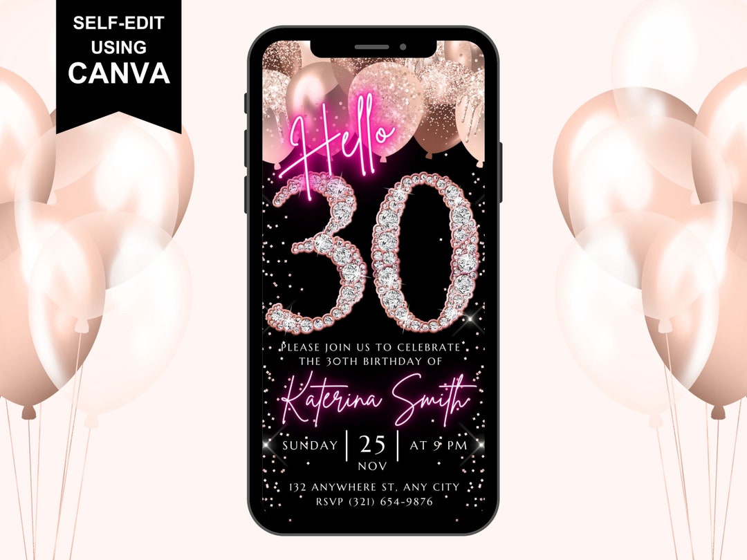 30th Birthday Digital Hello Invitation, Electronic 30th Birthday Party ...