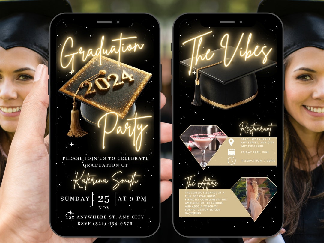 Digital Graduation Party Invitation, Animated Gold College Announcement ...