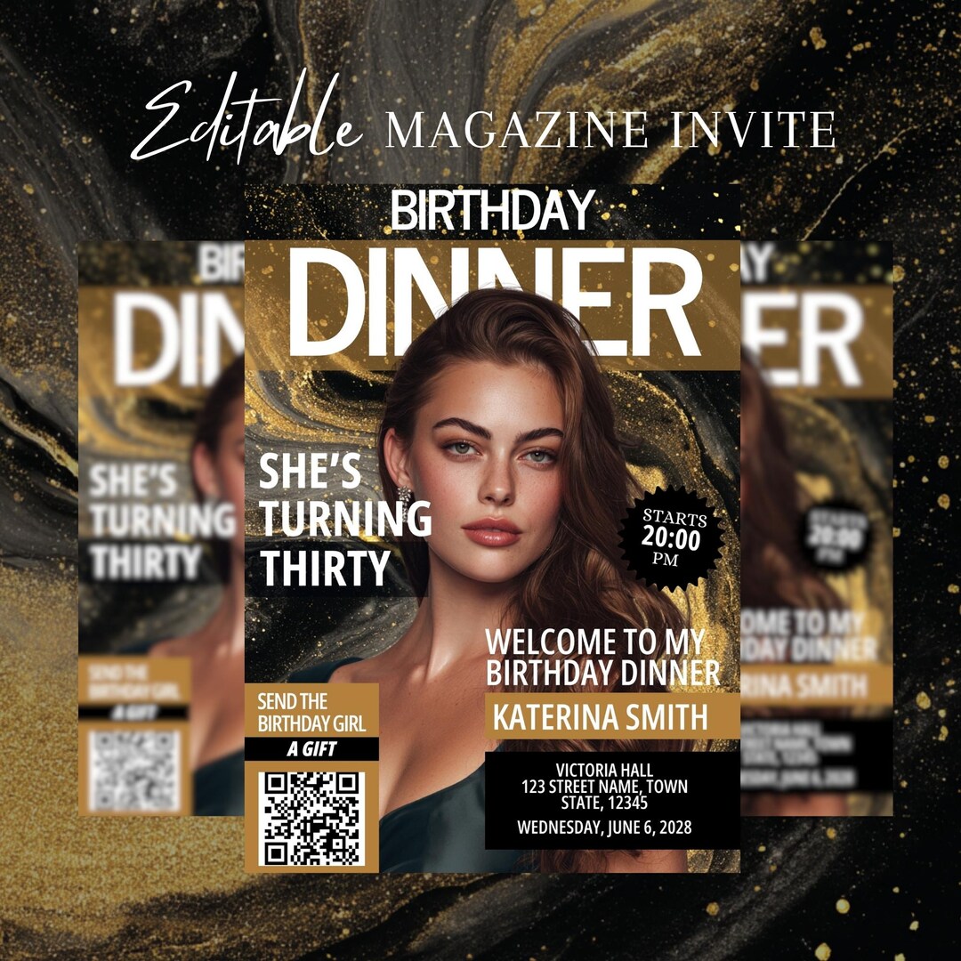 Magazine Cover Birthday Dinner Invitation, Digital Evite for Women ...