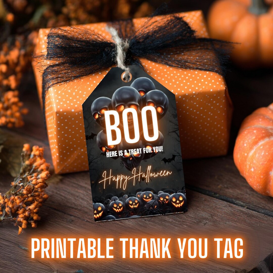 Editable Halloween Favor Tag, Scull Pumpkin Party Printable Decor ...