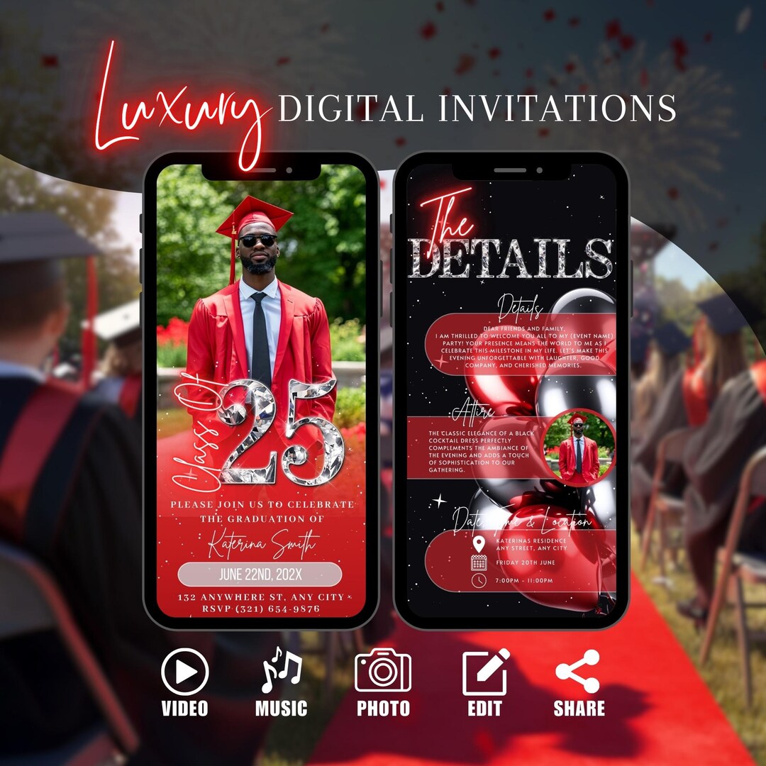 Red Class of 2025 Graduation Party Invitation, Digital Graduate Invite ...