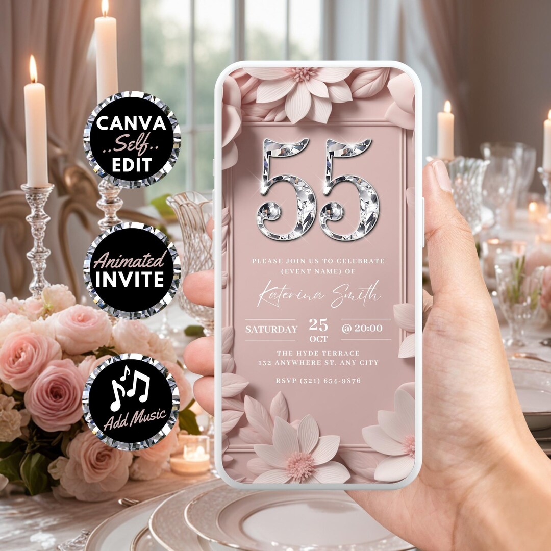 Digital 55th Birthday Invitation, Surprise 55 Dinner Party Invite ...