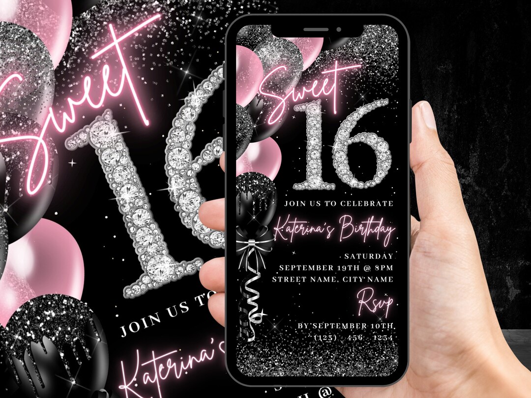Digital Sweet 16 Birthday Invitation, Girls Animated Sweet Sixteen ...