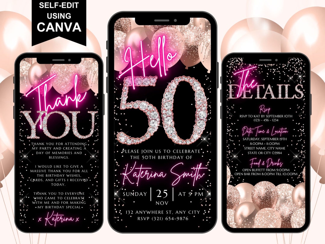50th Birthday Digital Hello Invitation, Electronic 50th Birthday Party ...