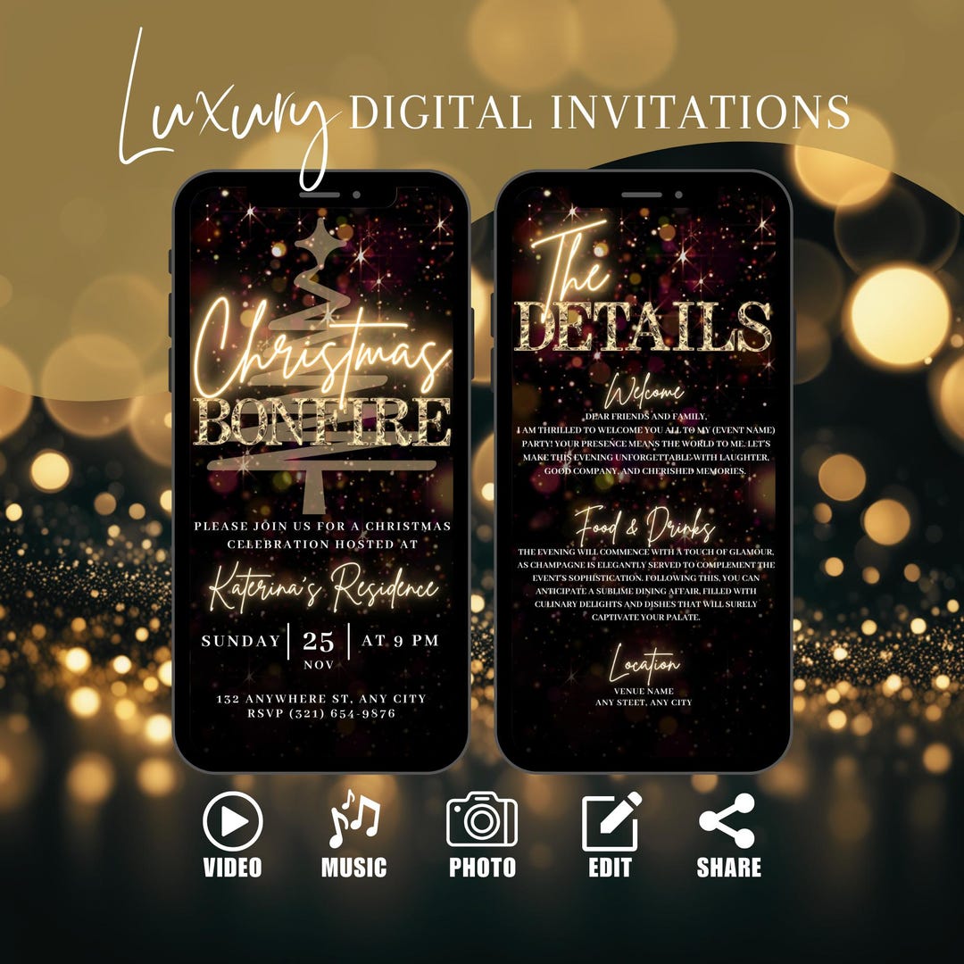 Digital Christmas Bonfire Invitation, Electronic Xmas Party Video ...