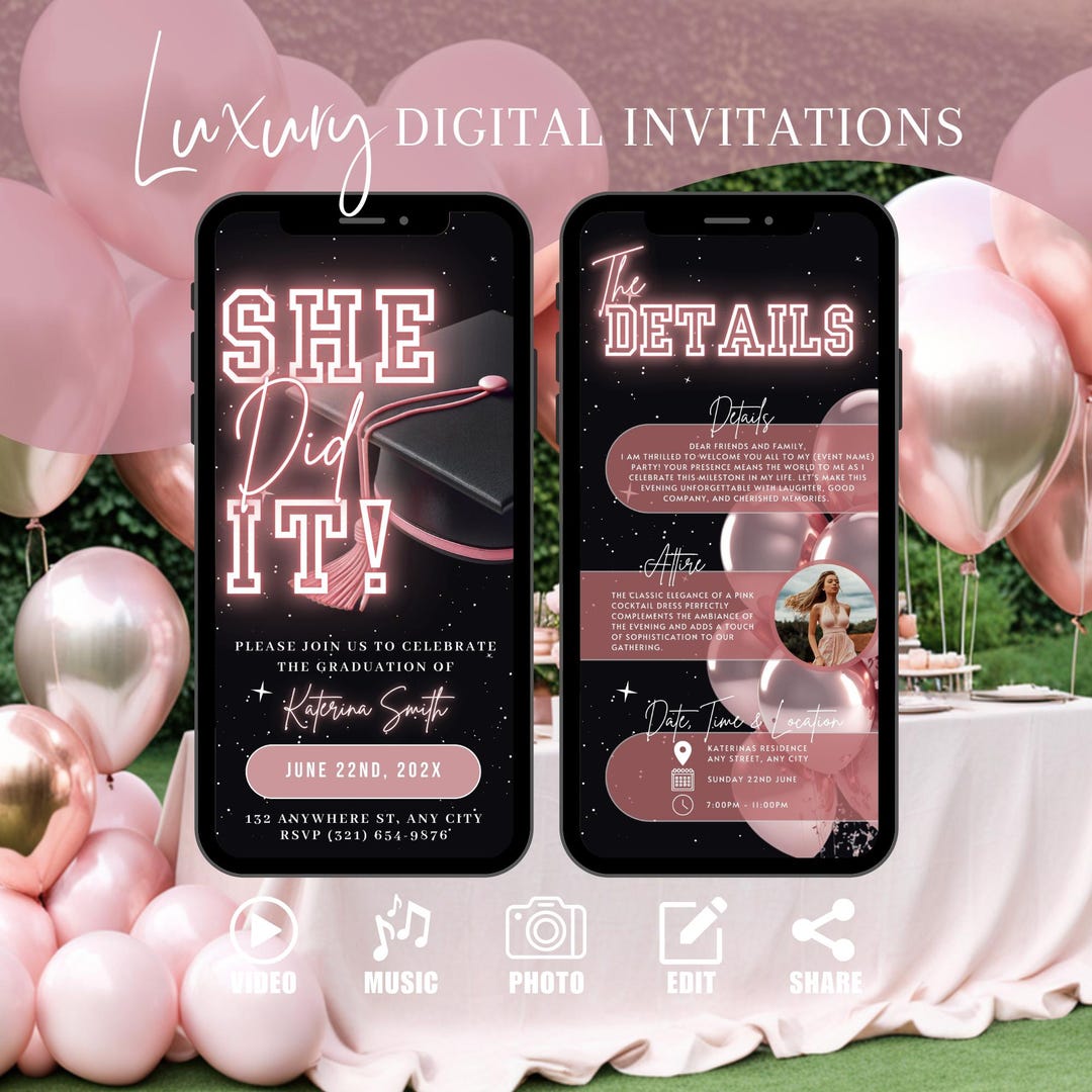 Digital Graduation She Dit It Invitation, Pink Class of 2025 Invite ...