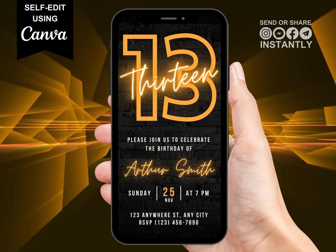 Digital 13th Teen Birthday Invitation, Animated Thirteen Party Invite ...